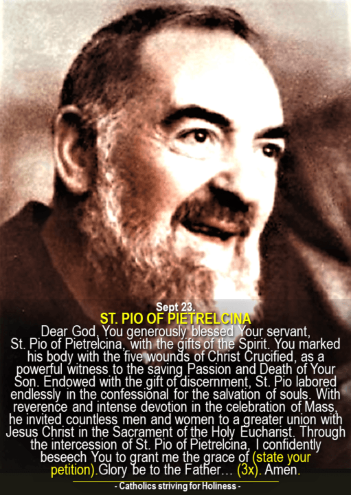 Sept. 23 - Padre Pio Prayer Card - Catholics Striving For Holiness